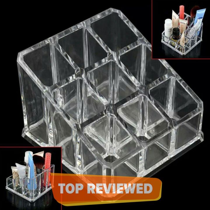 Transparent 9 Grids Cosmetic Box Display Stand make up Storage Case ...