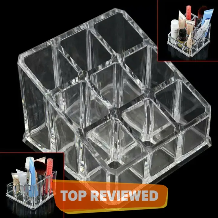 Transparent 9 Grids Cosmetic Box Display Stand make up Storage Case ...