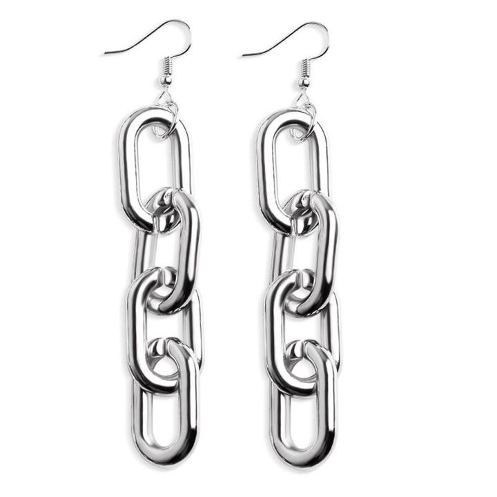 4 Loops Thick Chain Metallic Pendant Punk Golden Silver Plated Dangle Earrings Drop Earrings ...