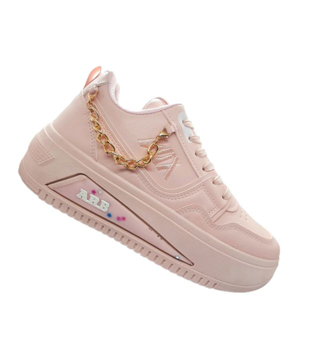 Stylish Pink Chunky Sneakers for Girls – Trendy Design with Gold Chain ...