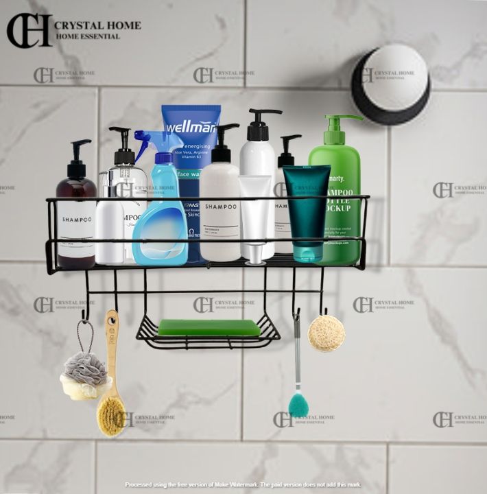 Bathroom Storage Shelf with Hooks and Soap Dish,Multipurpose Soap ...