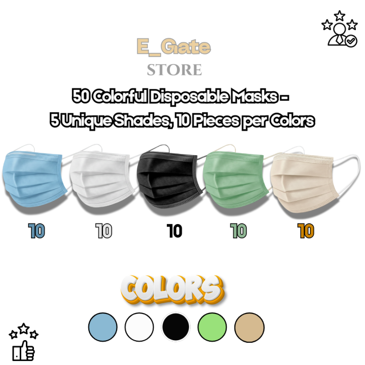 50 Colorful Disposable Face Masks – 5 Unique Shades, 10 Pieces per ...
