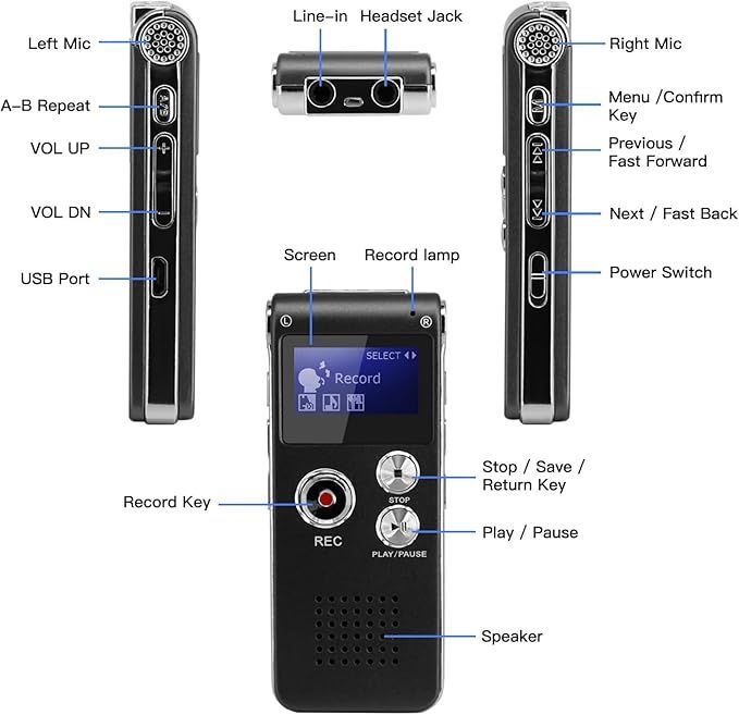 8GB Digital Voice Recorder Professional, Rechargeable Mini Voice ...