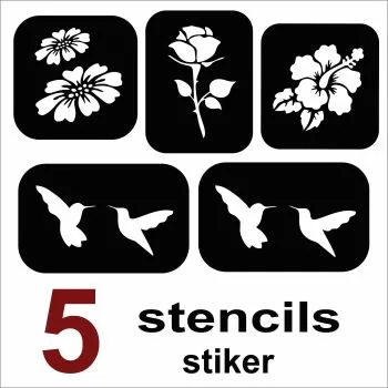 5 beautiful stencils stickers, one with two flowers in bloom and the ...
