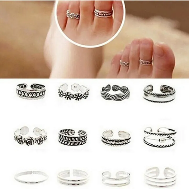 9Pcs Bohemia Foot Ring Open Adjustable Toe Rings Wave Pattern Alloy Ring Adjustable Rings Set ...