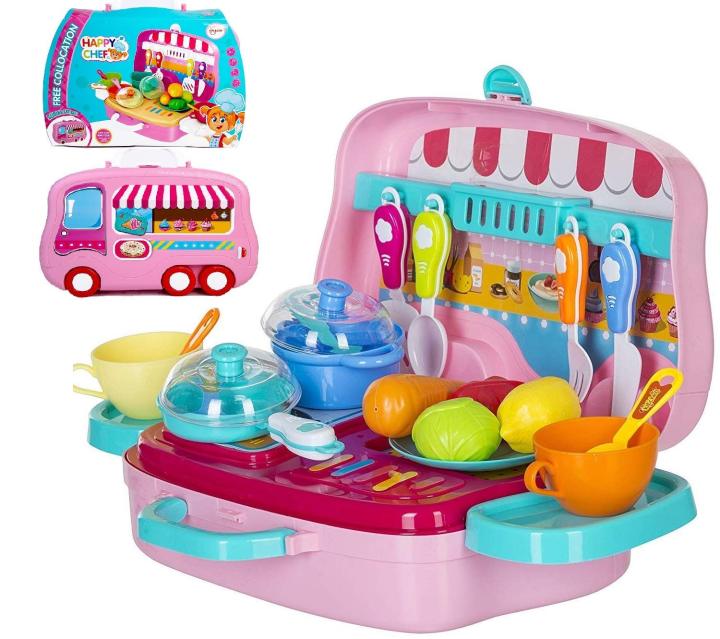 Happy Chef Kitchen Playset Toy Sliding Suitcase Toy Set For Girls ...