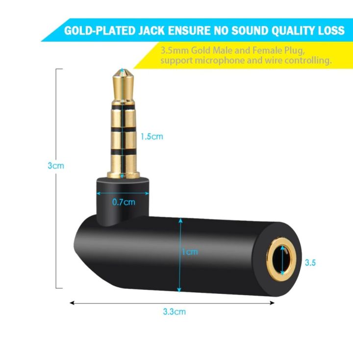 3.5mm 90 Degree Elbow Audio Adapter Right Angle Female to Male AUX Gold ...