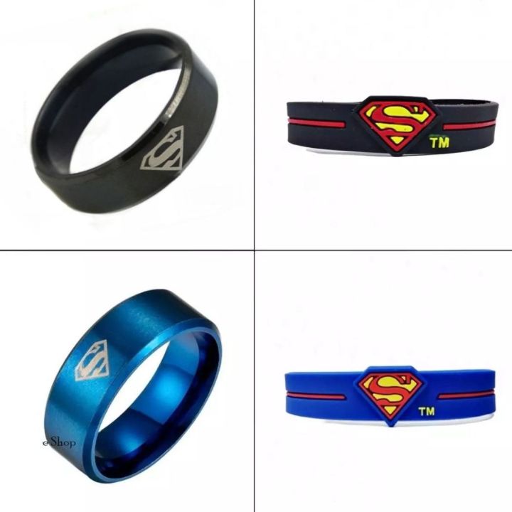 Pack of 2 Superman Bracelet & Logo Band Ring for Boys – Stylish ...