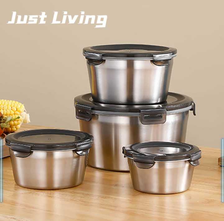 4 Pack Stainless Steel Containers with Lids Leak Proof Premium SUS 304 ...