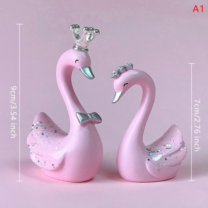 1 Pair Resin Swan Statue Figurines Swan Cake Topper Sculpture Cake ...