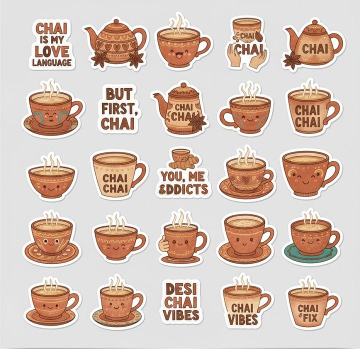 Cute Chai Lover Sticker Desi Masala Tea & Matka Cup Decals Laptop ...