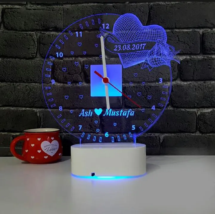 Personalized Heart Clock 3D LED Lamp Custom Name Heart Shape Night ...