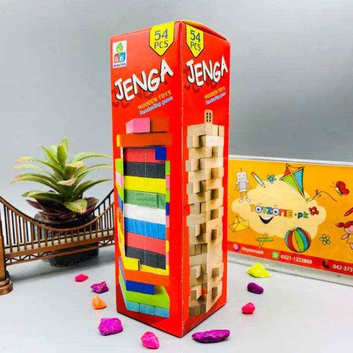 Wooden Rainbow MINI Jenga Game 54 Colorful Stacking Blocks for Kids and ...