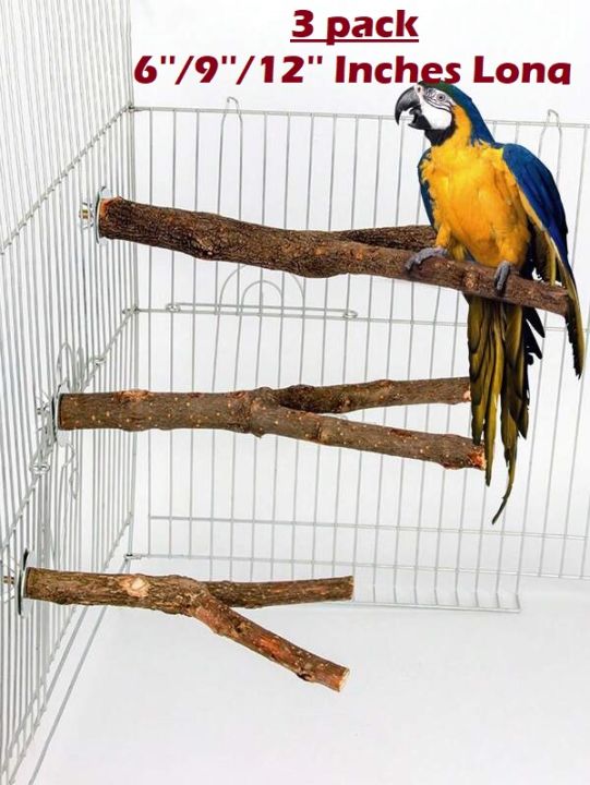 3 pack Fork Bird Perch Cage Natural Wood Stand Platform Chew Toy ...