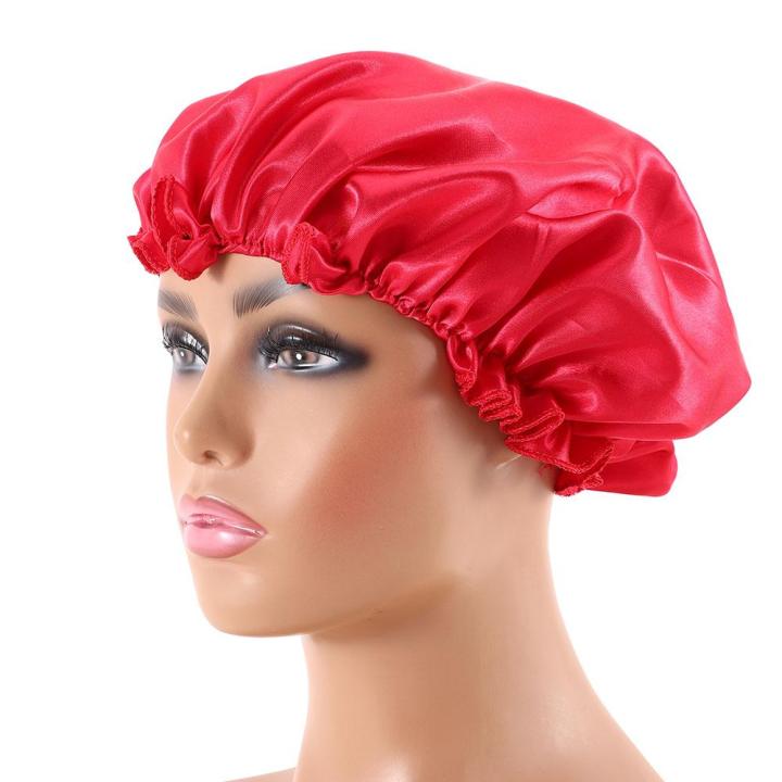 Wide Satin Bonnet Lady Hair Care Head Cover Nightcap Night Sleep Shower ...