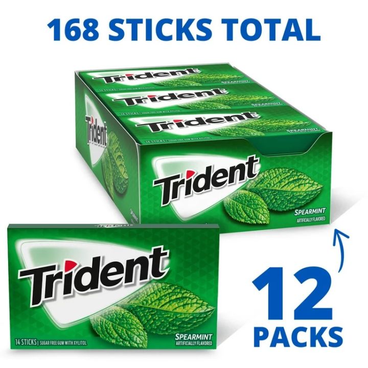 Trident Spearmint FLavor Sugar Free Gum, Pack of 12 (14 Count x 12 ...