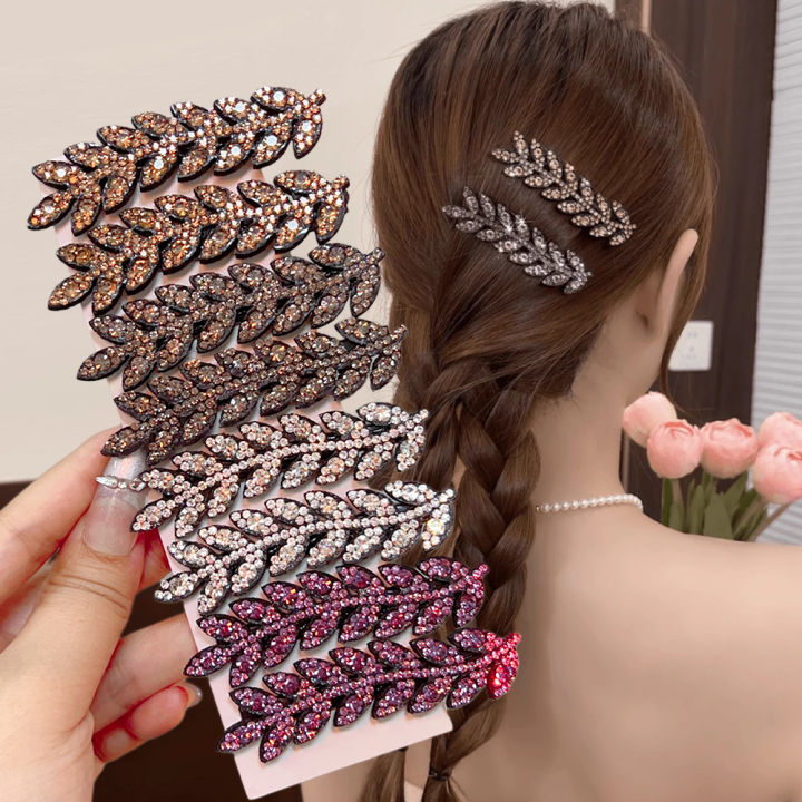 2/8Pcs Creative Rhinestone Wheat Shape Hair Clip Elegant Hair Accessory ...