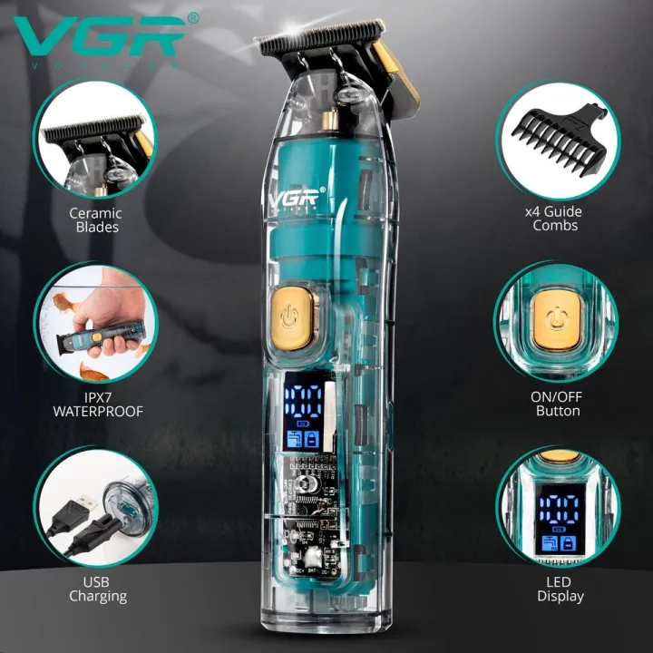 Mokify- VGR V-961 Professional Hair Trimmer Rechargeable New Transparent Design with Digital ...