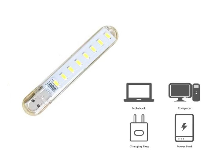 Usb Led Light 8 LEDs Power Bank Light SMD LED Bulb 5V Power Input White ...