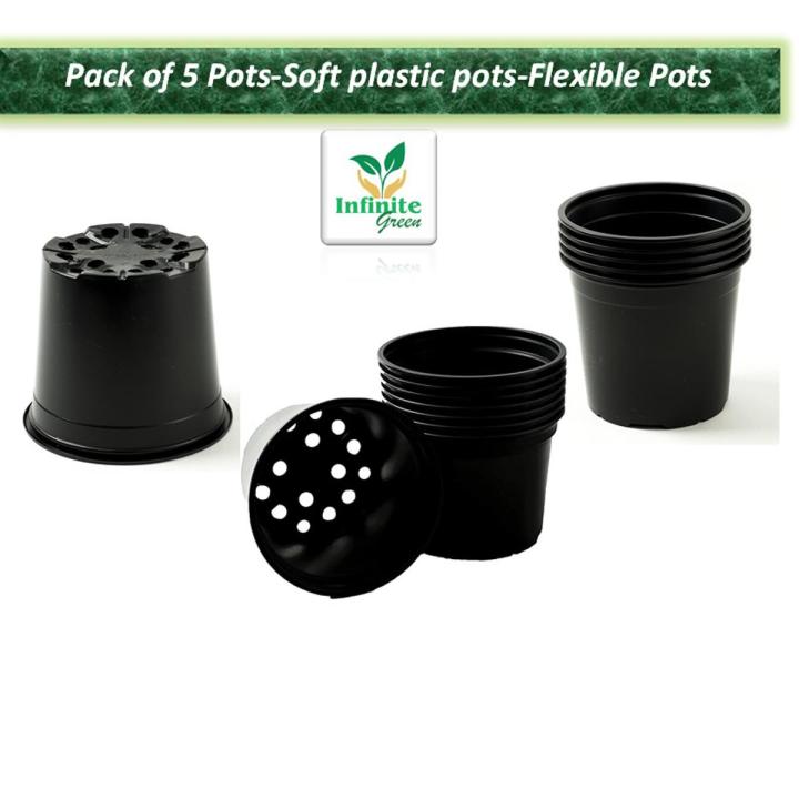 Pack of 5 Pots-Soft plastic Pots-Flexible Pots for seedling , planting ...