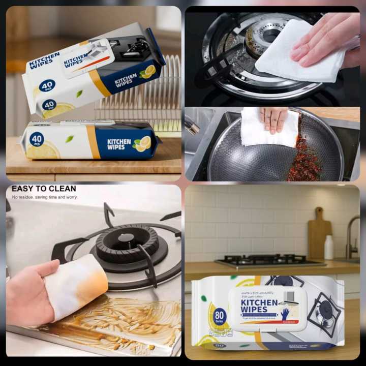 Kitchen Cleaning Wipes Lemon Scent – Strong Skin Safe Wipes for Daily ...