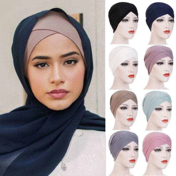 Muslim Women Inner Hijab Caps Stretch Underscarf Forehead Cross Hijab ...