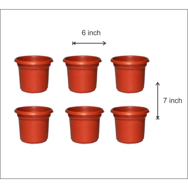 Pack of 6 Plastic Flower Pot 7 inch size for gardening of live plants ...