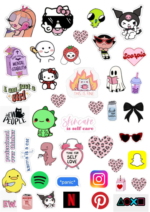 Cute Cartoon Stickers Trendy Stickers Hello Kitty Stickers 43 Pieces of ...