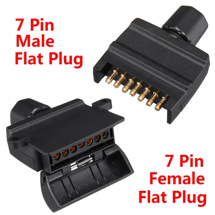 7 Pin Flat Tools DIY Male+7 Pin Plug Flat Female Trailer Connector ...