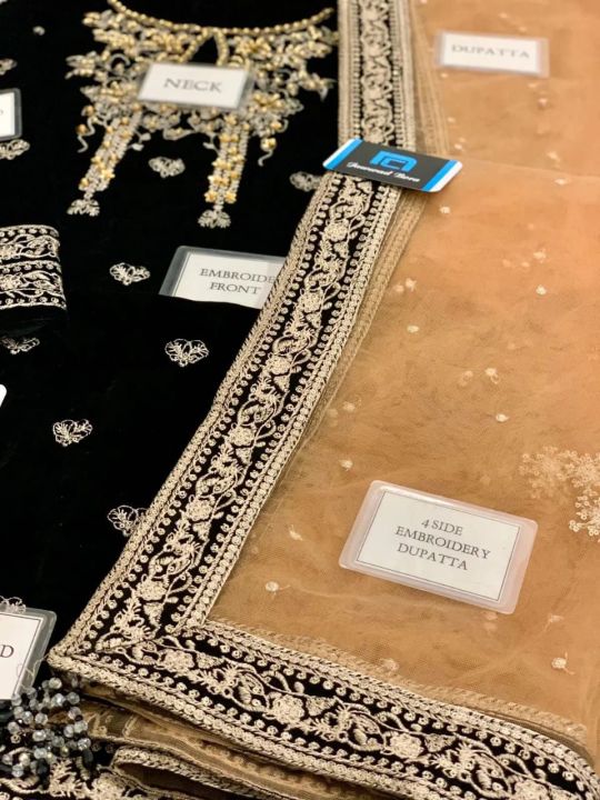 ORIGINAL Luxury Velvet Embroidered Suit | Net Emb Dupatta 4 Side Cut ...