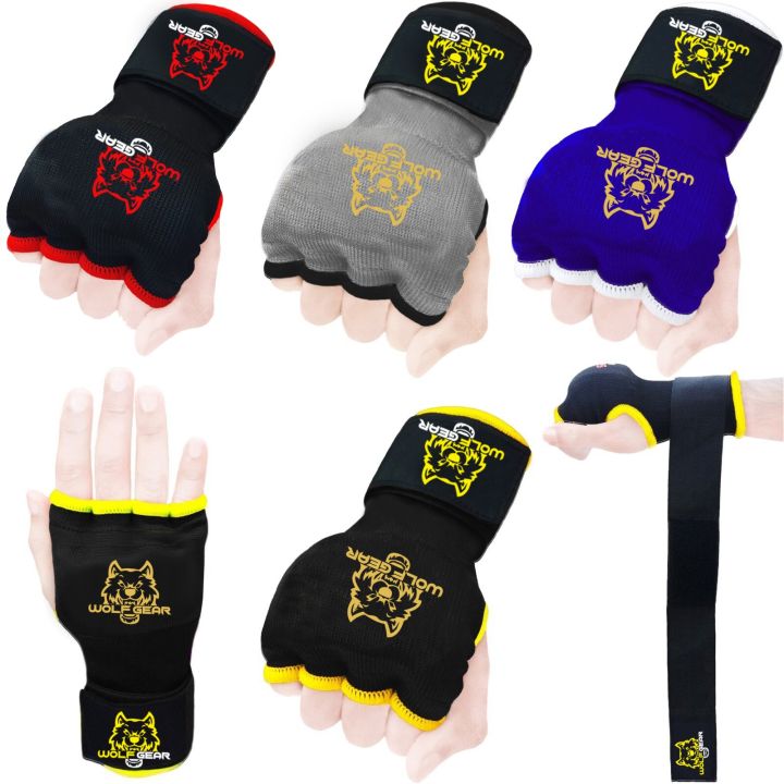 WOLF GEAR- Gel Gloves Punch Bag Hand Quick Wraps Boxing Padded Inner ...