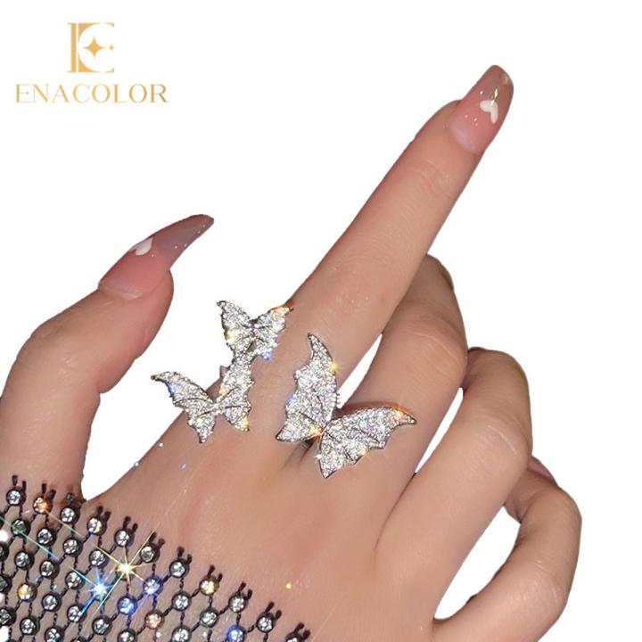 Delicate Full Crystal Butterfly Open Rings for Women Girl New Ins ...