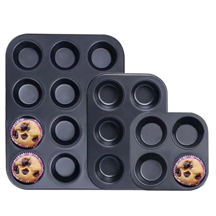 Non-Stick Muffin & Cupcake Baking Pan – 4/6/12 Cup Steel Tray | Round ...