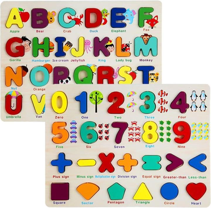 Wooden Alphabet Number Puzzle ABC Letters Sorting Board Blocks Shape ...