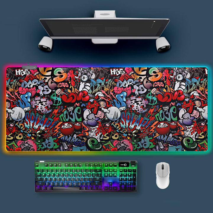 RGB Gaming Mouse pad - Graffiti Print RGB XL Gaming Mousepad With 15 ...
