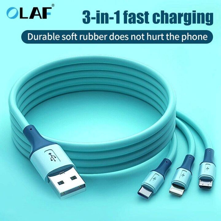 【Ready Stock+FREE Shipping+COD】3A USB Cable 3 In 1 Liquid Silicone Fast ...
