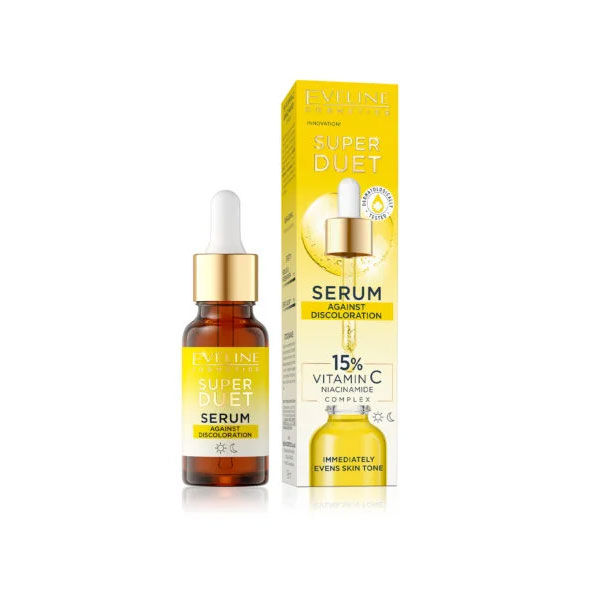 Eveline Super Duet Serum Again Discoloration 15% Vitamin C & Niacinamide Complex 18ML | Daraz.pk
