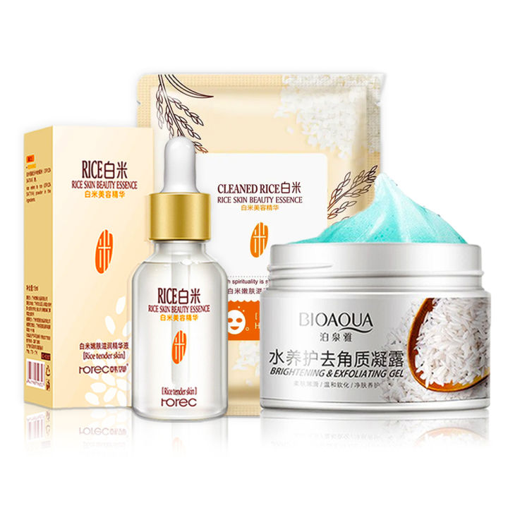 Pack of 3 Deal Rorec White Rice Whitening Glowing Face Serum Sheet Mask ...