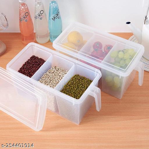 HTS 3 Partitions High Quality Kitchen Plastic Fridge Storage Lid Food ...