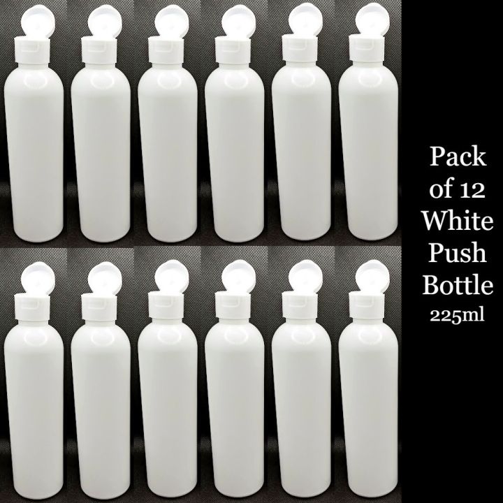 Pack of 12 Empty Plastic Push Bottle 225ml White / Empty Bottles for ...