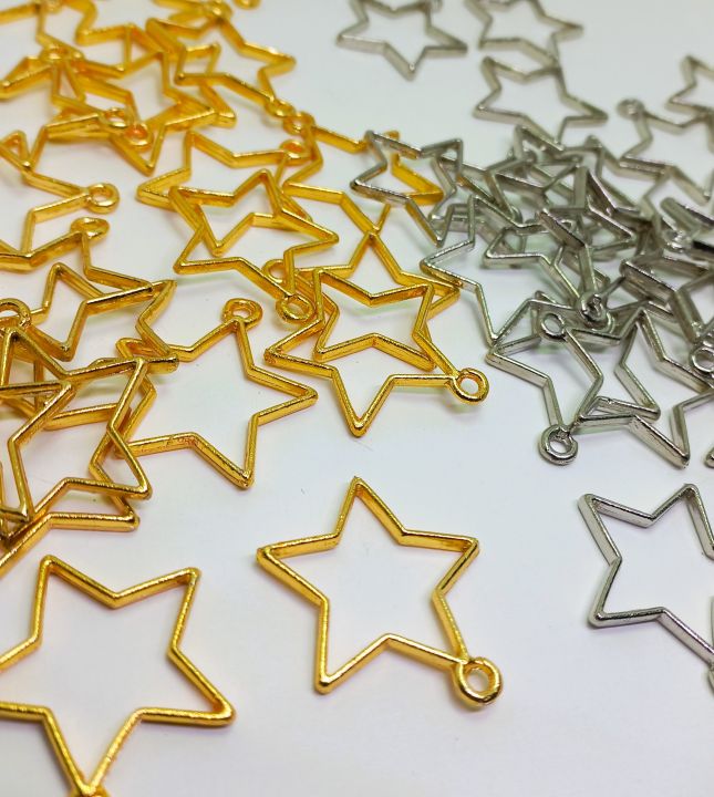 2pcs, Metal Star shape bezel Pendant Charm, UV Resin, about 40mm, DIY ...