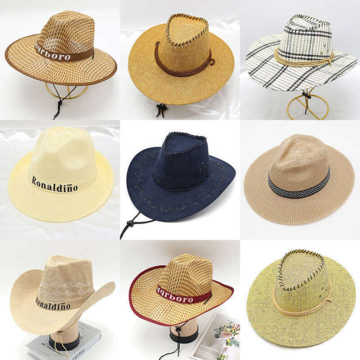 Straw men's summer outdoor fishing flat edge large eave shading jazz ...