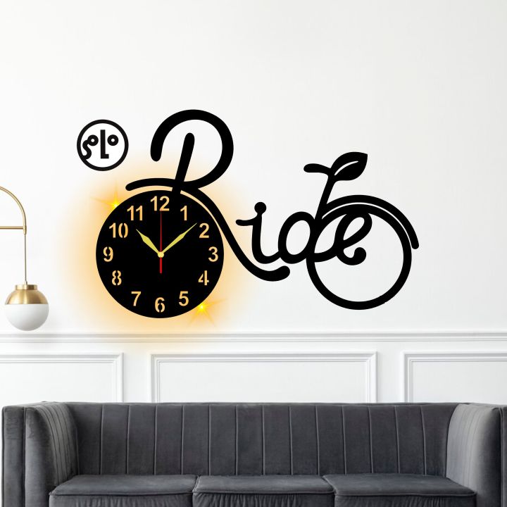 Ride Cycle Wooden Wall Clock With Light | Daraz.pk