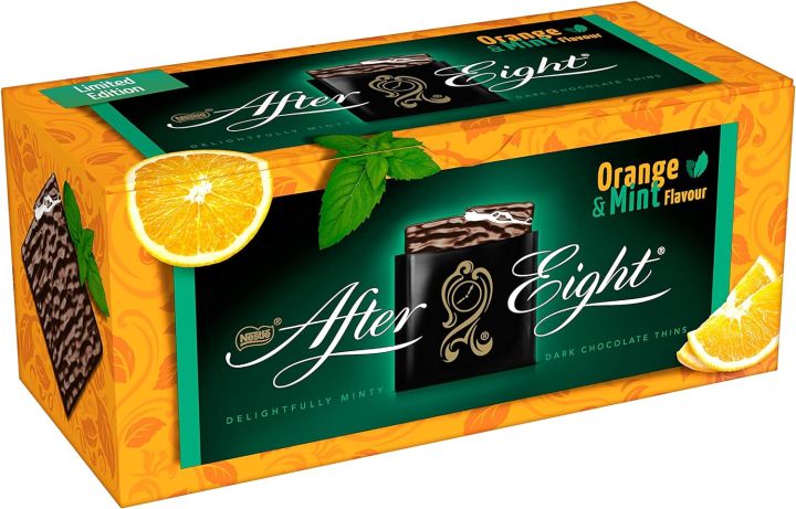 After Eight Limited Edition Mint & Orange Flavour Thins chocolate 200g ...