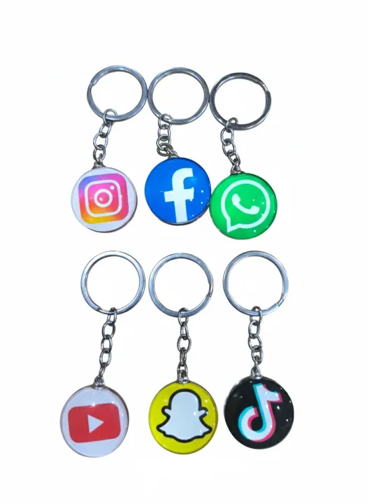 Pack of 2: Social Media Logo Glass Keychain Set - Instagram, TikTok ...