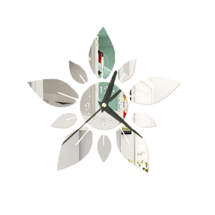 40Cm DIY Flower Leaf Mirror Acrylic Mirror Wall Clock Sticker Quartz ...