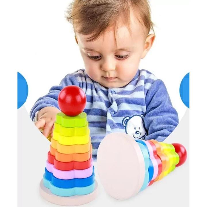 Rainbow Stacking Wooden Tower – 10 Stages | Daraz.pk