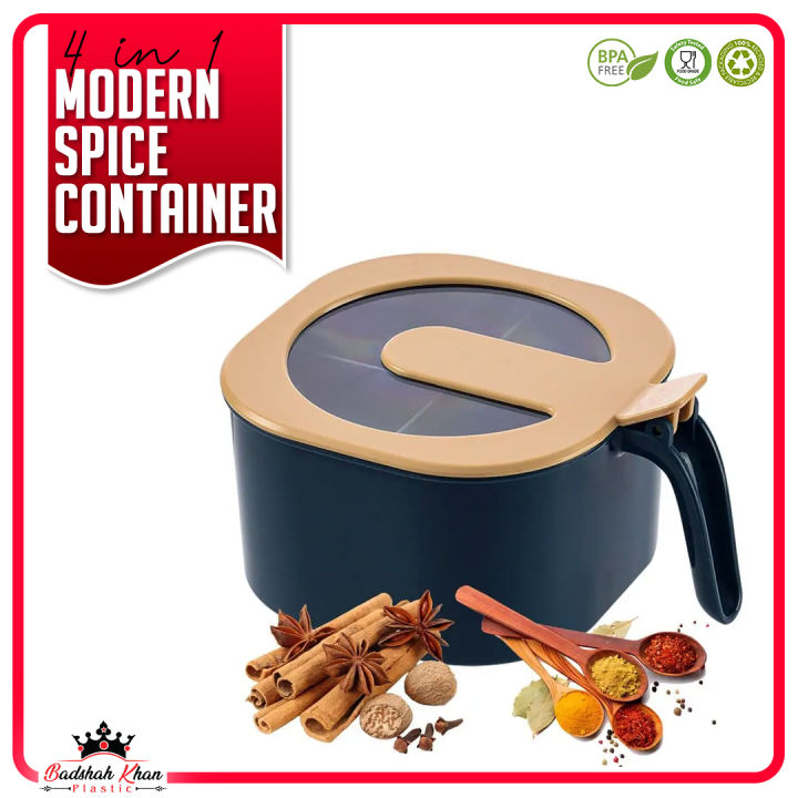 4 In 1 Partition Kitchen Seasoning Box Masala Box Set 4 Grid Portion ...