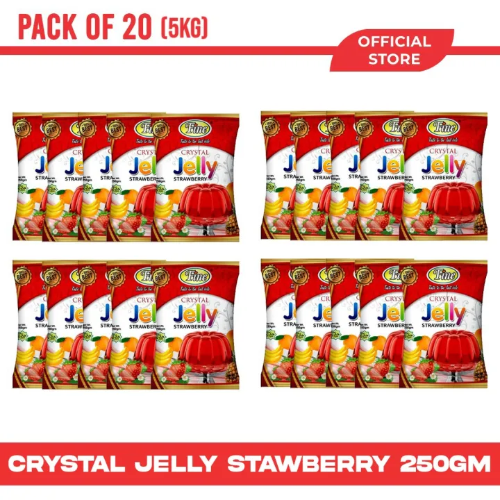 Fine Crystal Jelly Strawberry Flavour – Pack of 20 (250gm Each, Total ...