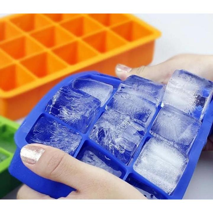 ICE CUBE TRAY Easy Push Pop out Square Silicon Ice Cubes Tray 15 Cubes ...